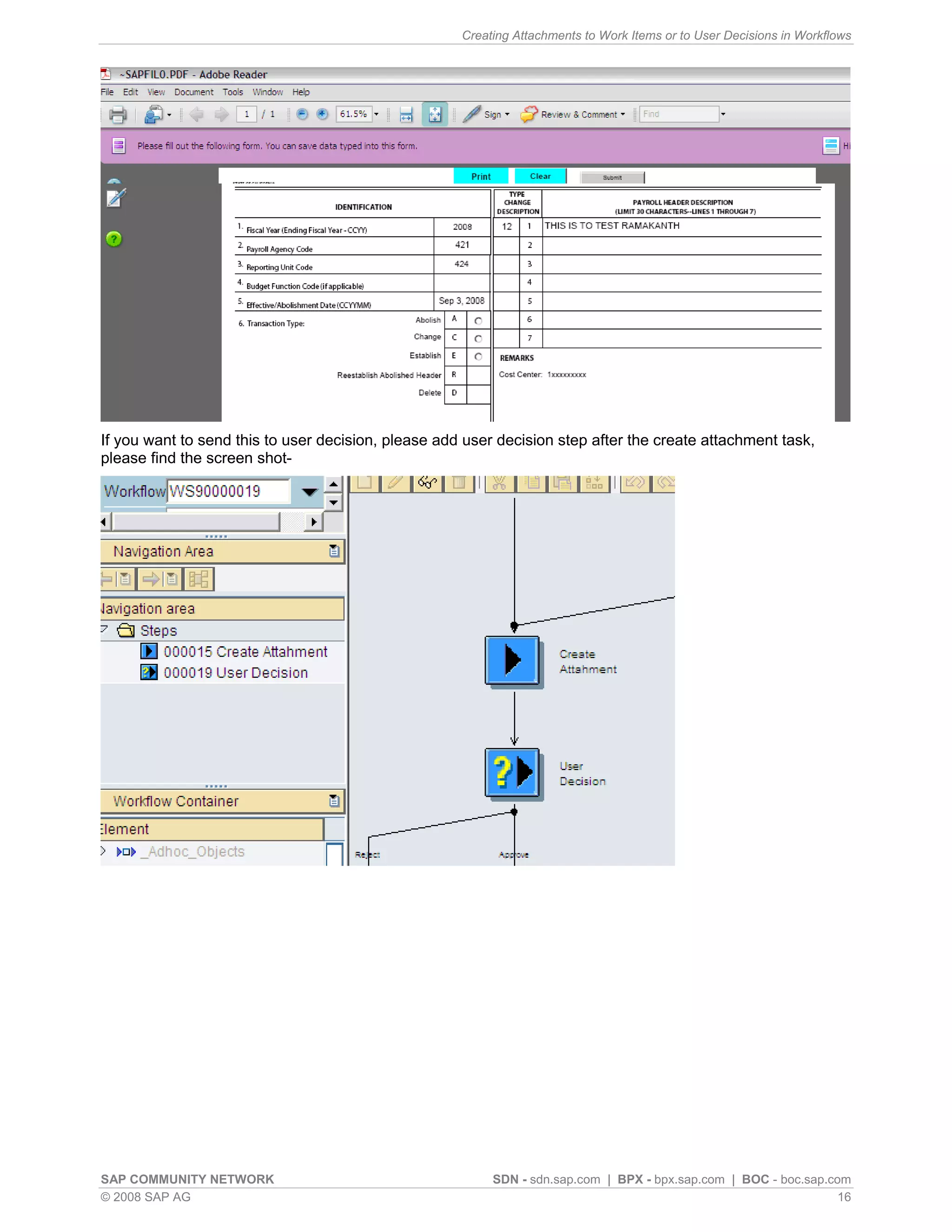 Creating attachments to work items or to user decisions in workflows | PDF