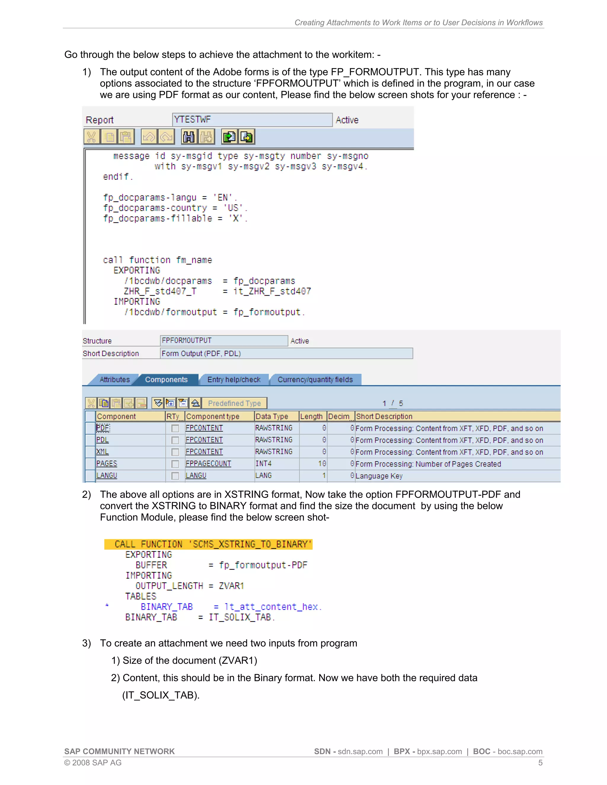 Creating attachments to work items or to user decisions in workflows | PDF