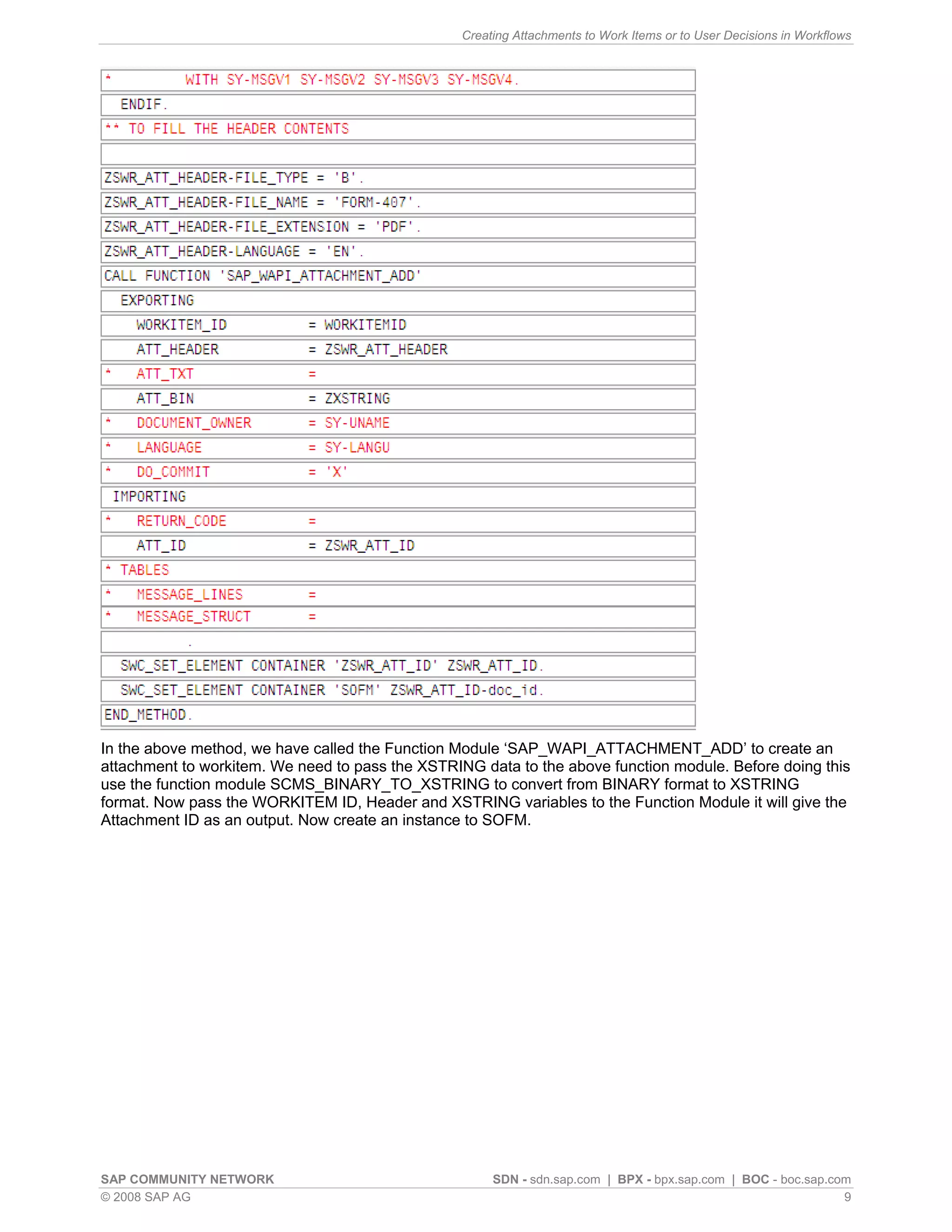 Creating attachments to work items or to user decisions in workflows | PDF