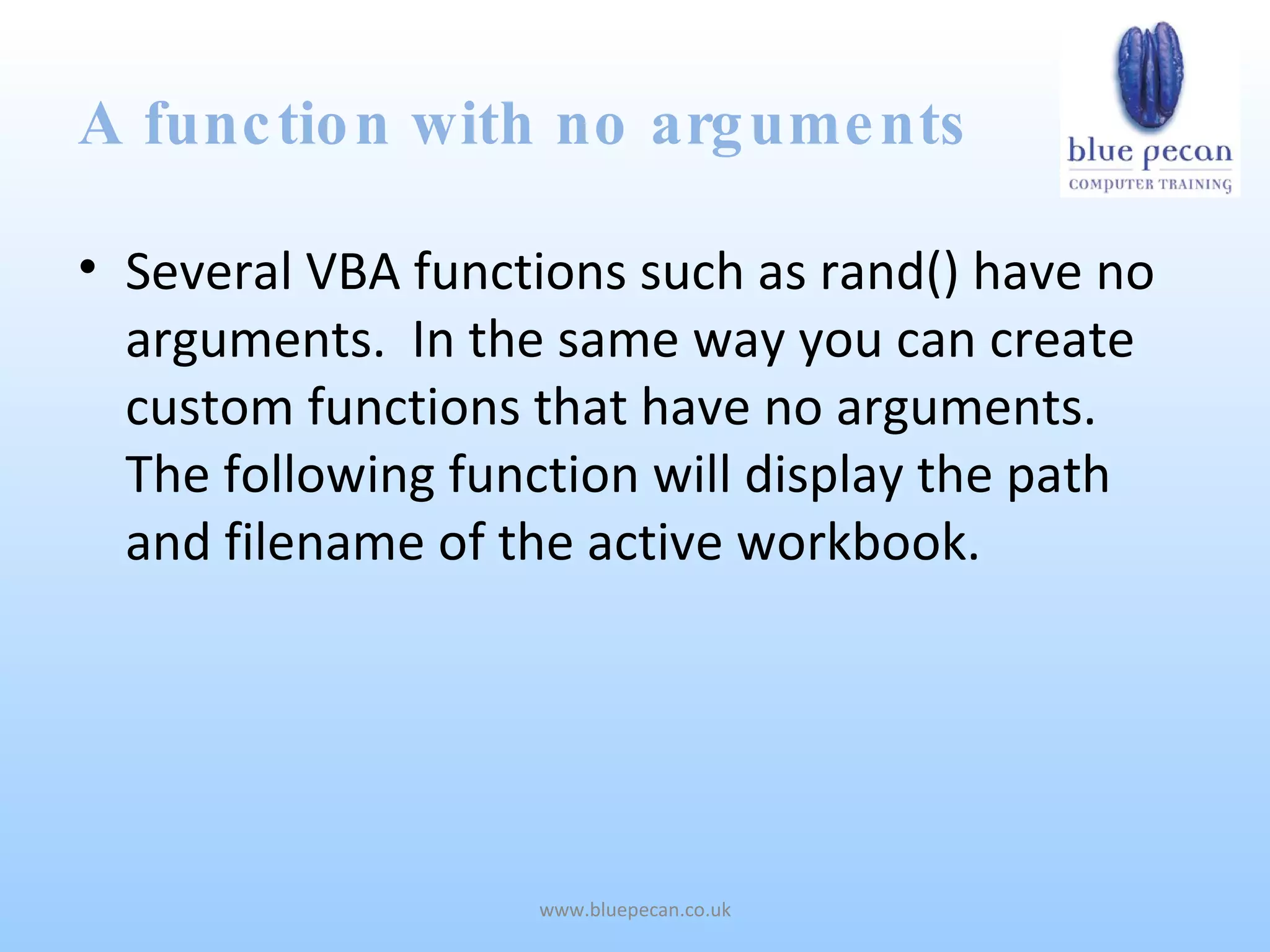 Creating A User‑defined Function In Excel Using Vba Ppt Computing 3487