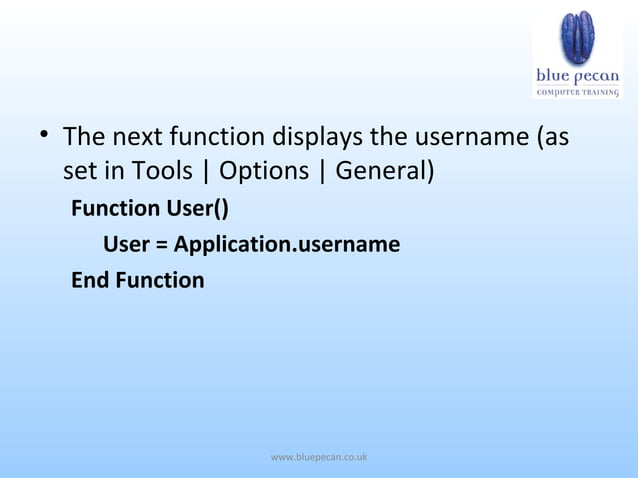 Creating A User‑defined Function In Excel Using Vba Ppt