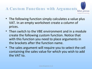 Creating A User‑Defined Function In Excel Using Vba | PPT