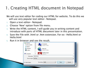 Creating a webpage in html | PPTX