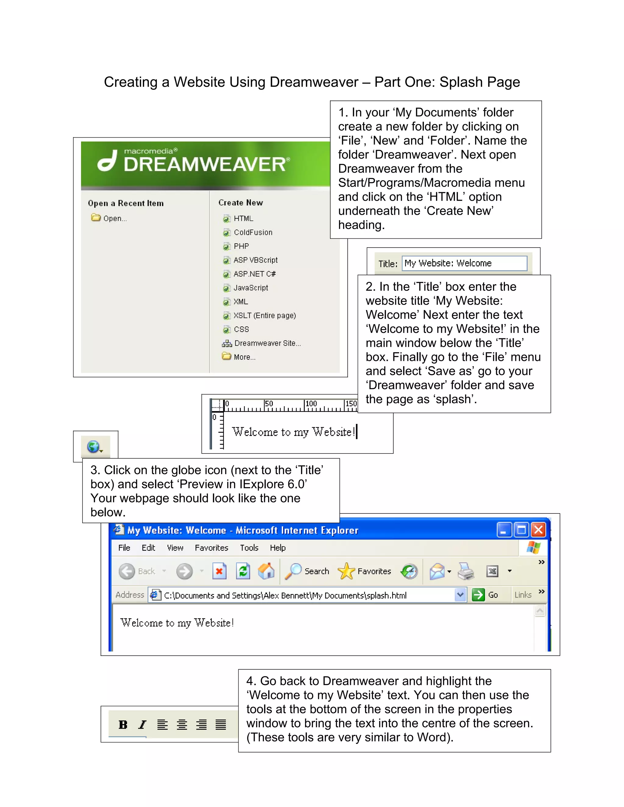 Creating A Website Using Dreamweaver Doc Web Design And Html Internet