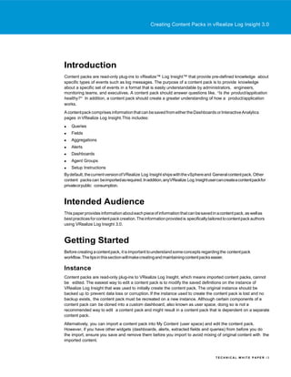 Creating content packs in VMware LogInsight | PDF