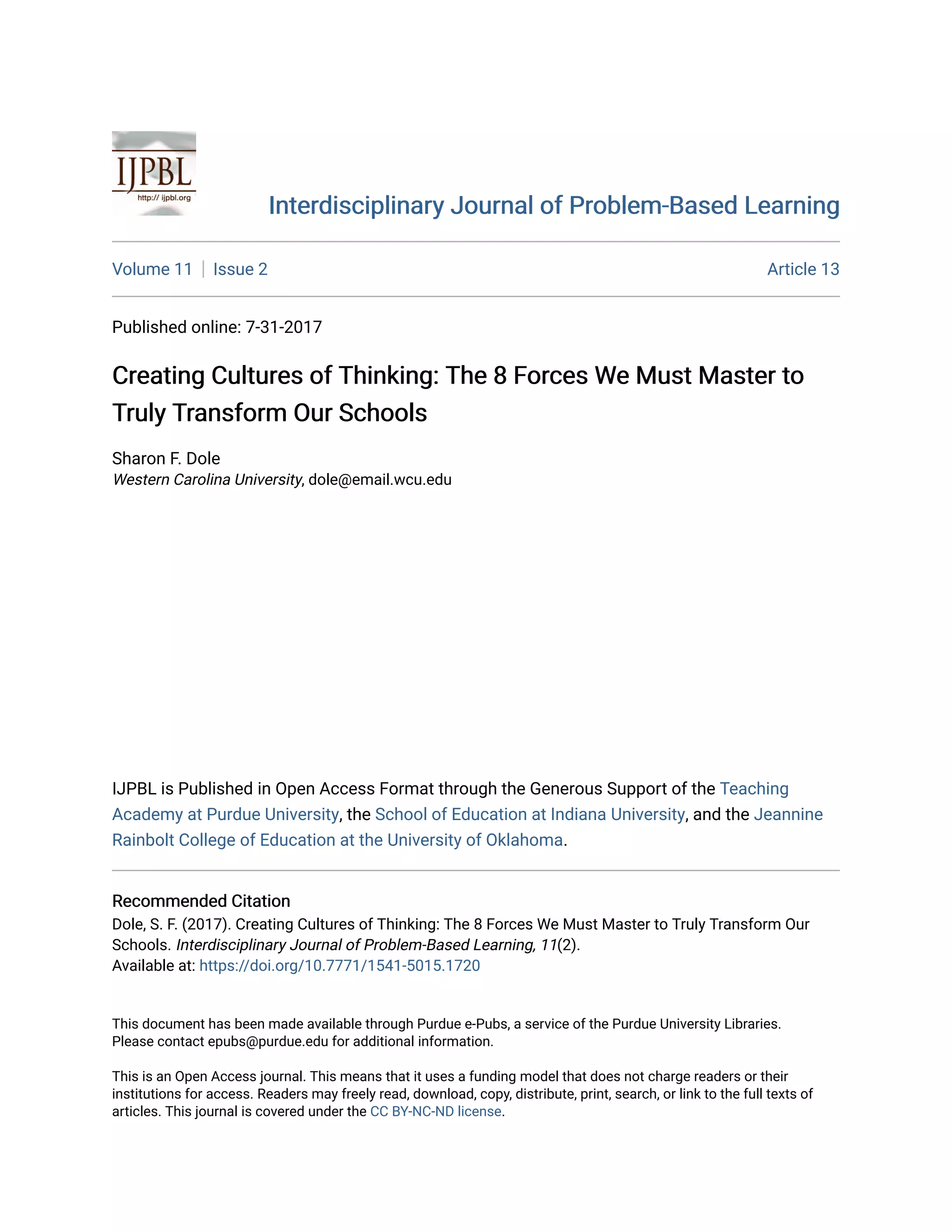 Creating cultures of thinking the 8 forces we must master to tru | PDF
