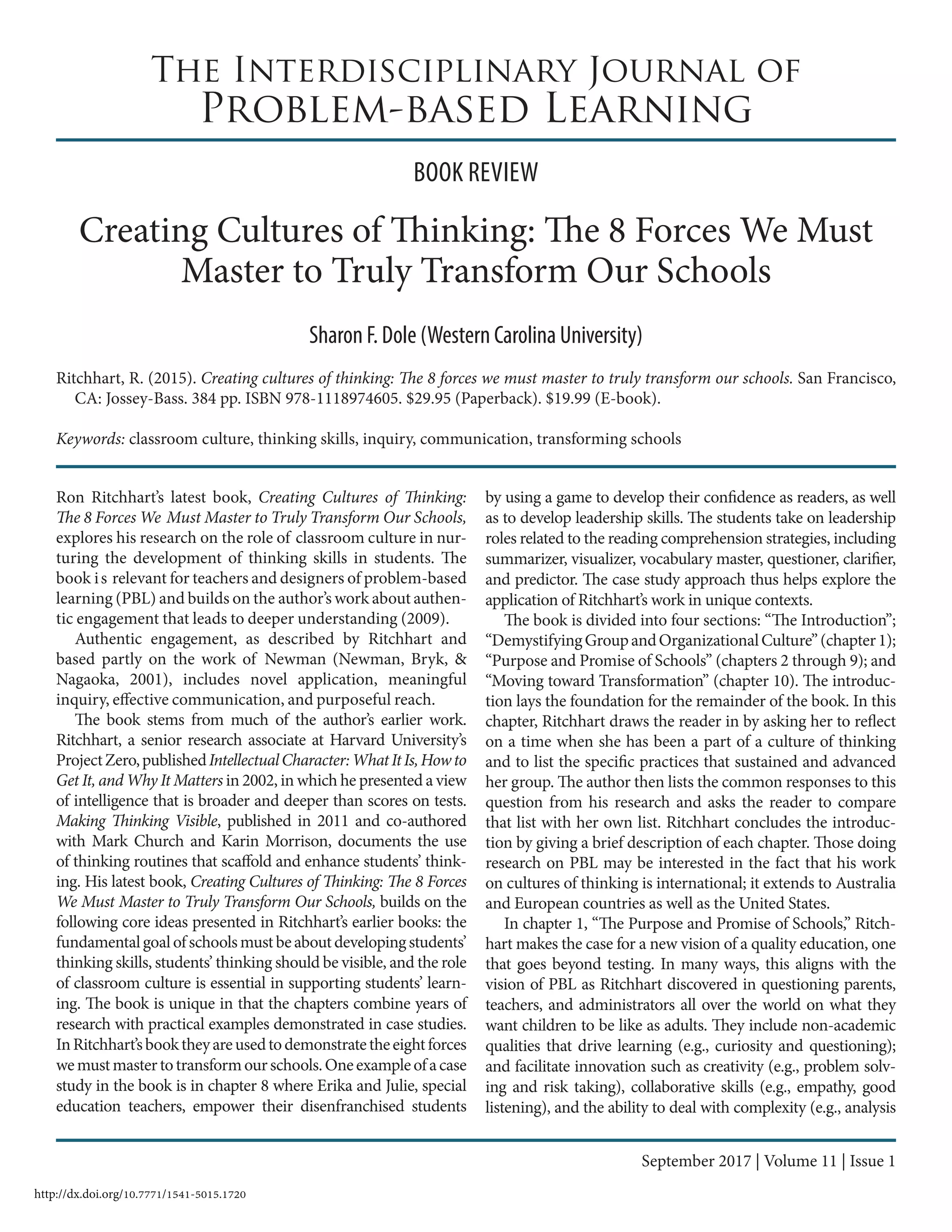 Creating cultures of thinking the 8 forces we must master to tru | PDF