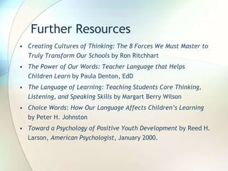 Creating cultures of thinking through teacher language | PPT