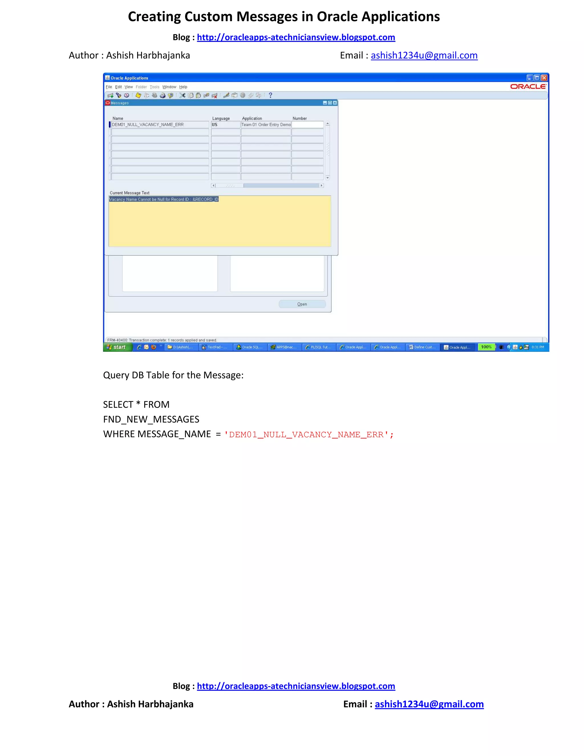 Creating custom messages in oracle applications | PDF