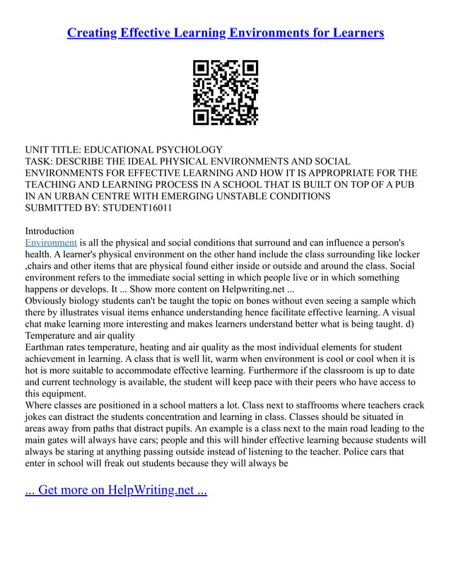 Creating Effective Learning Environments For Learners | PDF