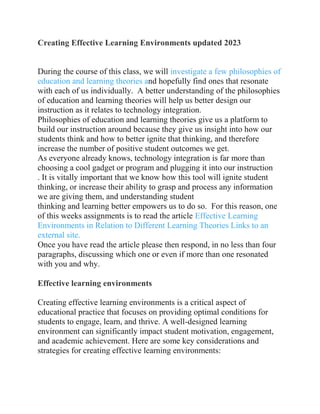 Creating Effective Learning Environments updated 2023 document 18.docx