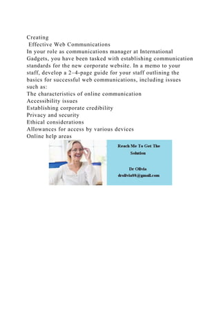 Creating Effective Web CommunicationsIn your role as communicati.docx