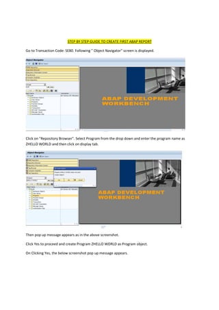 Step by Step guide for creating first ABAP report in SAP | PDF