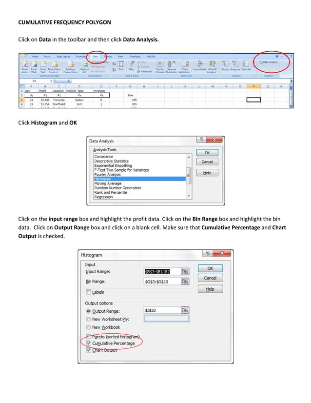 Creating frequency distribution table, histograms and polygons using excel analysis toolpak ...