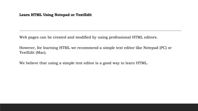 Creating Html Using Notepad Learning Material Pptx Web Design And