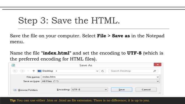 Creating Html Using Notepad Learning Material Pptx Web Design And