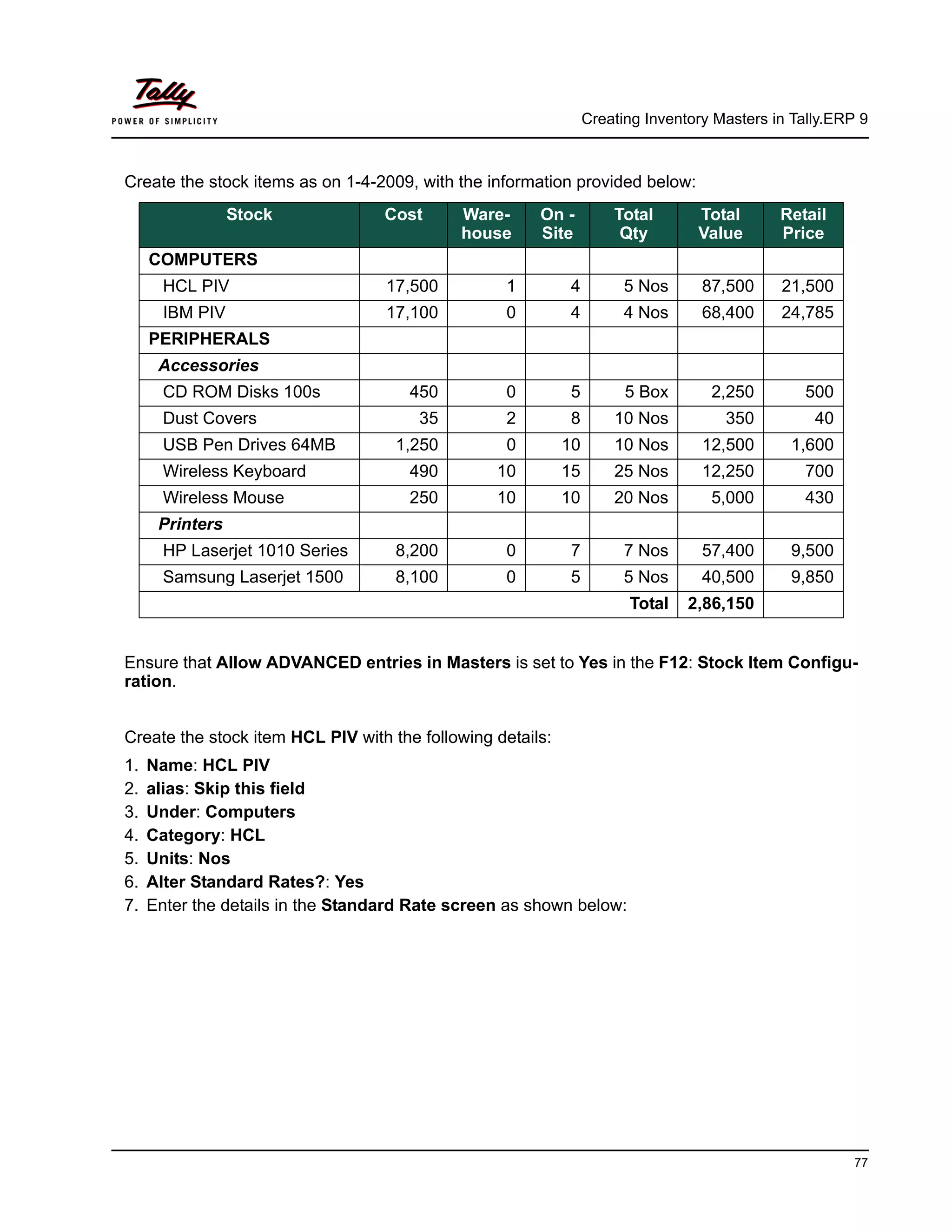 Creating inventory masters in Tally ERP 9 | PDF
