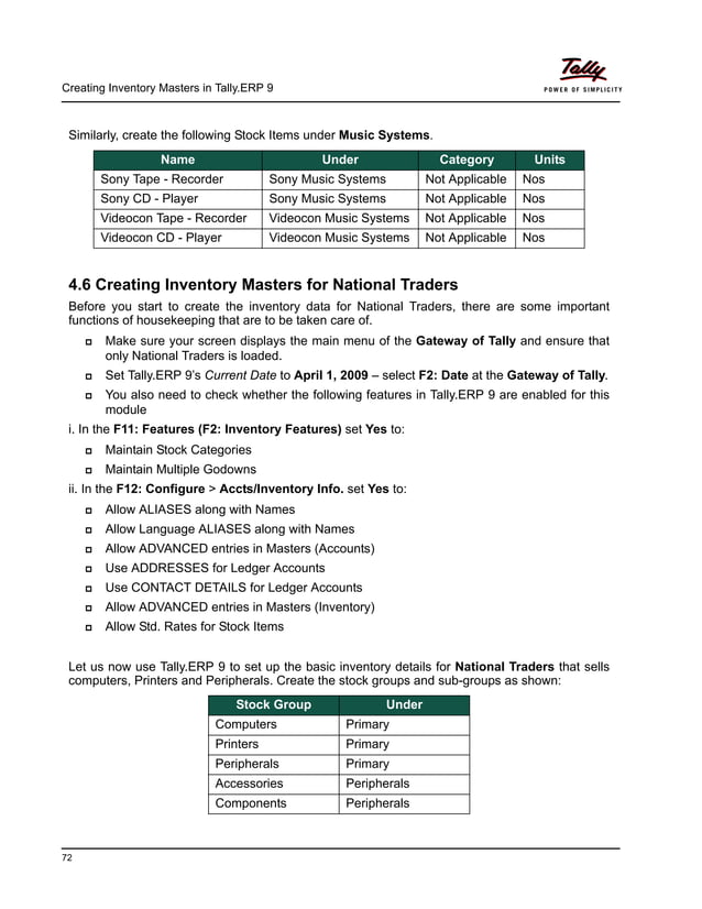Creating inventory masters in Tally ERP 9 | PDF | Business Accounting ...