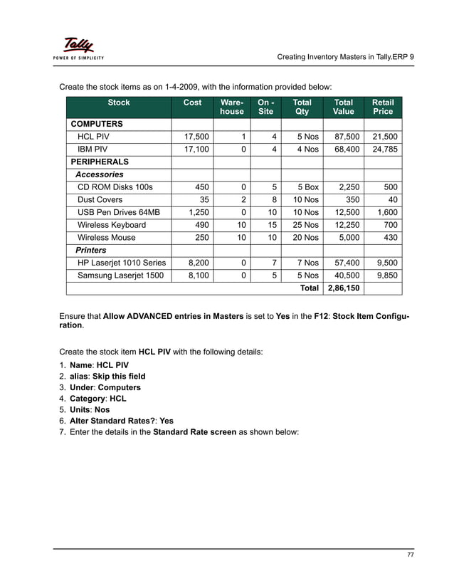 Creating inventory masters in Tally ERP 9 | PDF | Business Accounting ...