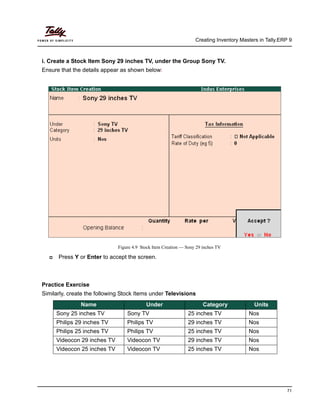Creating inventory masters in Tally ERP 9 | PDF
