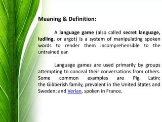 Creating Language Games PPT | PPTX