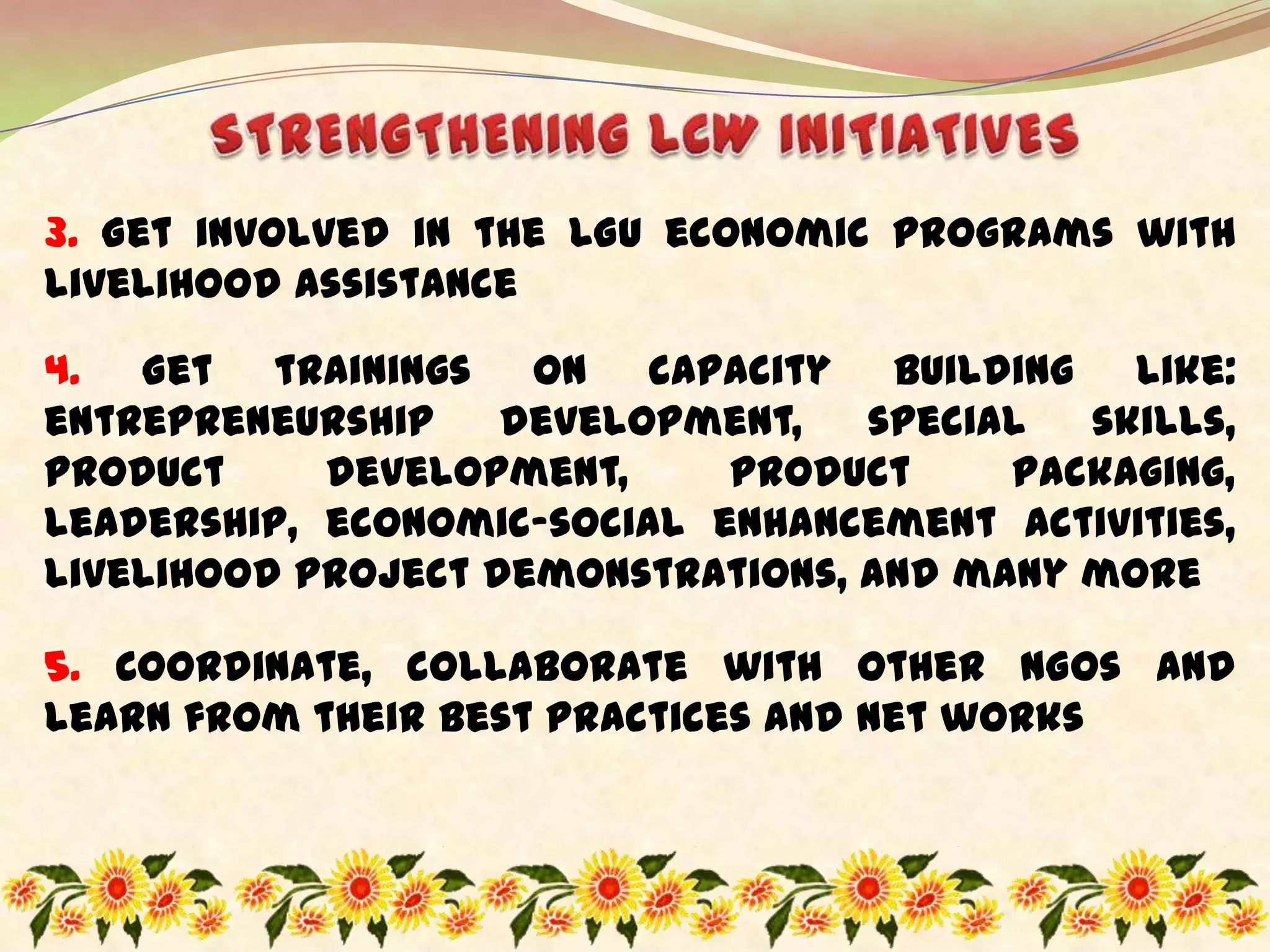 Creating lcws and strenghthening of lcw initiatives | PPTX