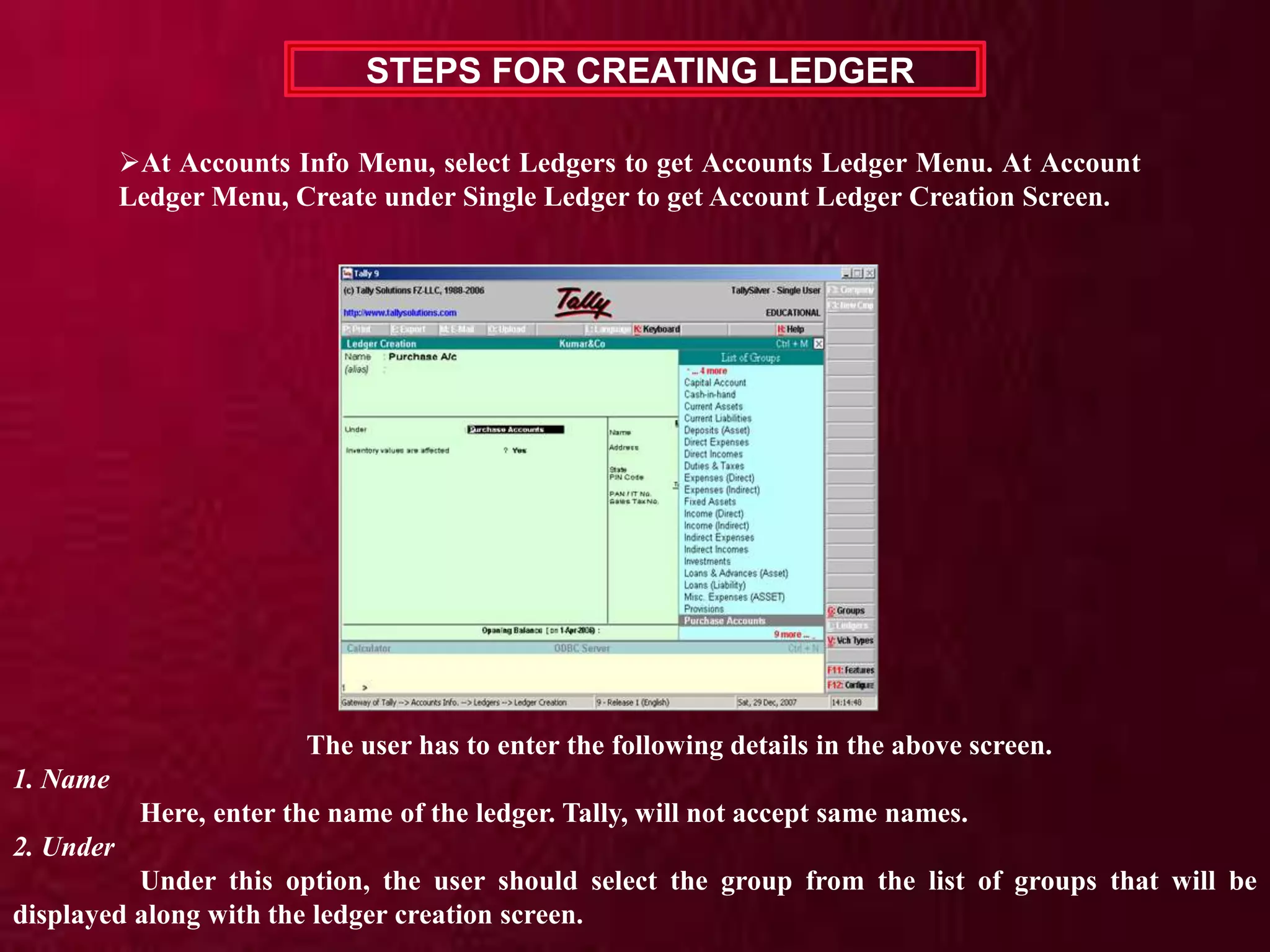 Creation of Ledger - R.D.Sivakumar | PPTX