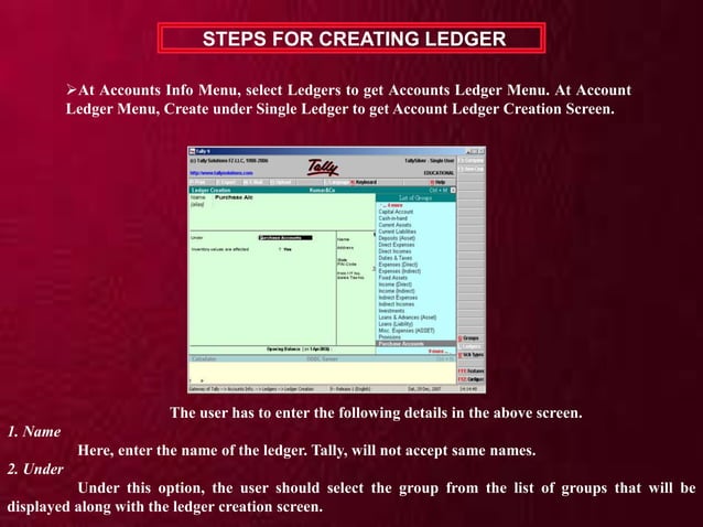 Creation of Ledger - R.D.Sivakumar | PPTX