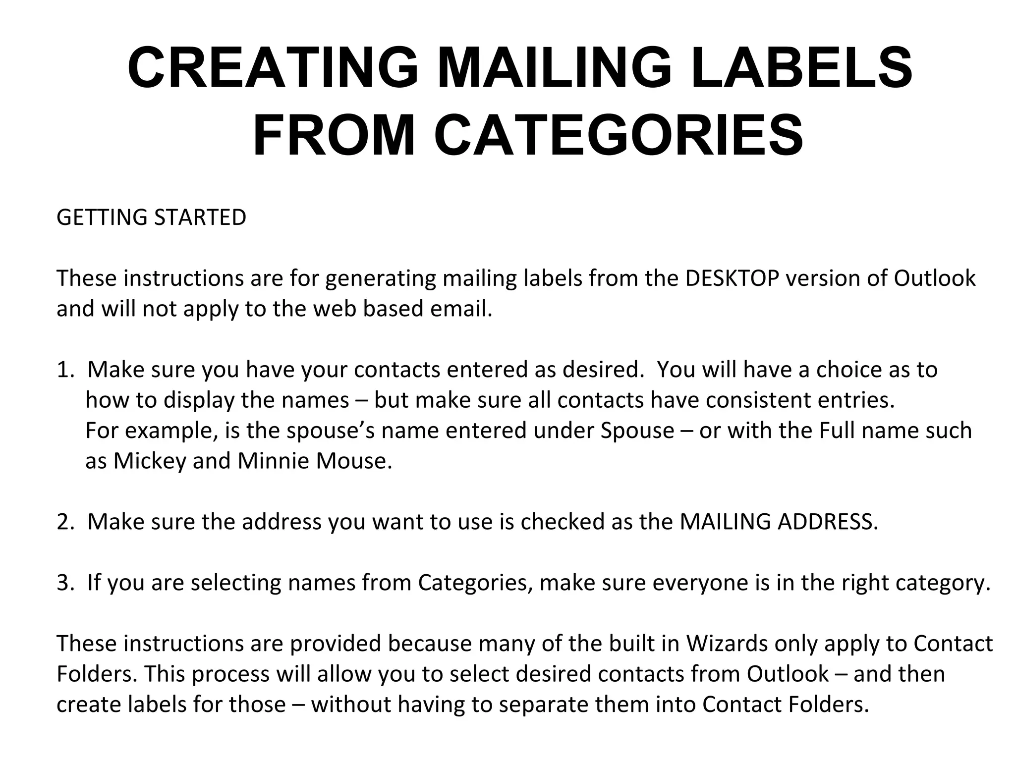 Creating mailing labels from outlook contacts | PPT