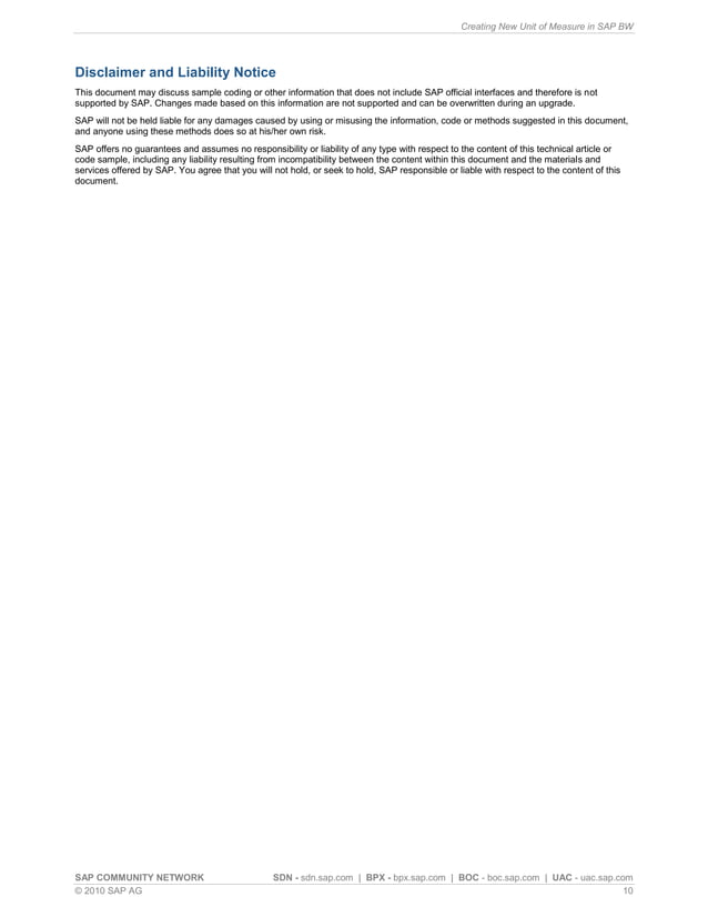 Creating new unit of measure in sap bw | PDF