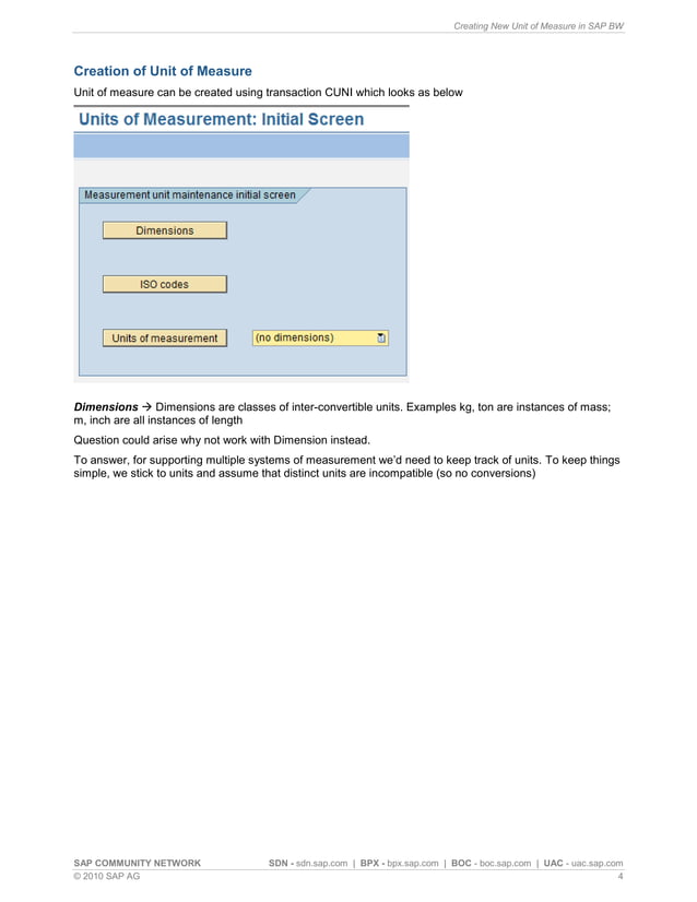 Creating new unit of measure in sap bw | PDF