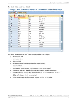 Creating new unit of measure in sap bw | PDF