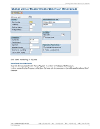 Creating new unit of measure in sap bw | PDF