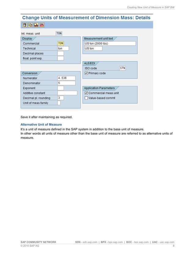 Creating new unit of measure in sap bw | PDF
