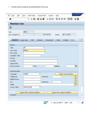 Creating new users and roles in sap guide | PDF