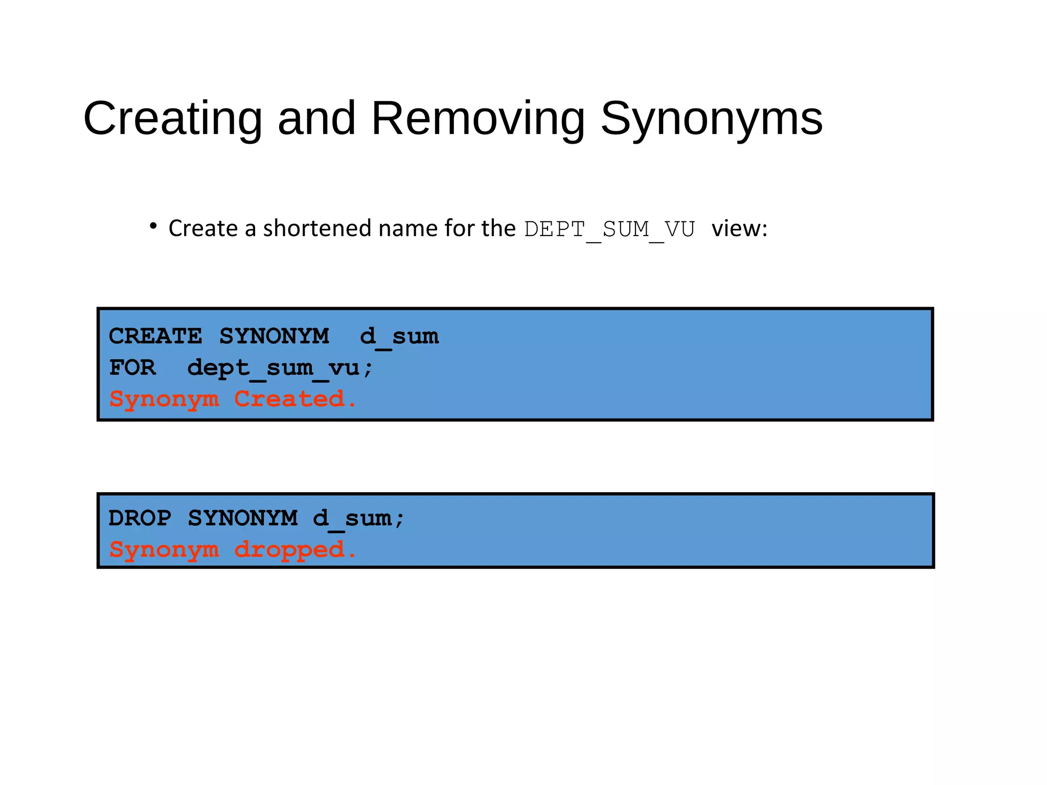 Creating Other Schema Objects Ppt 8039
