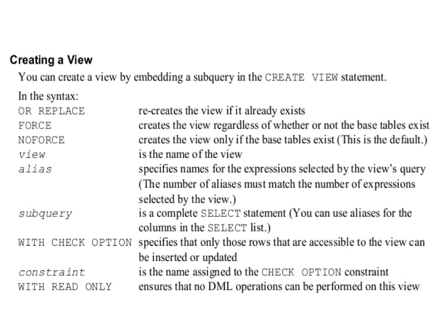 Creating Other Schema Objects Ppt