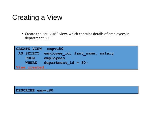 Creating Other Schema Objects Ppt