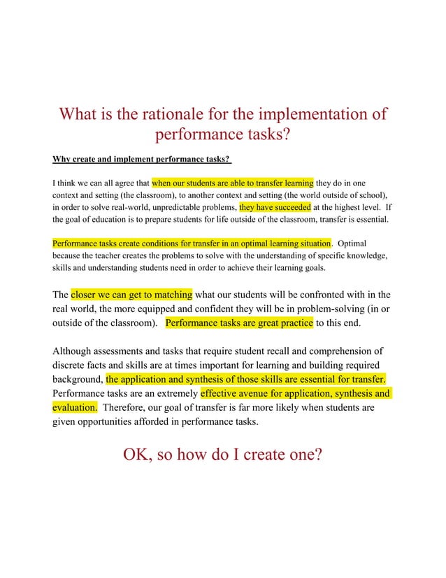 Creating Performance Tasks Easy Steps | PDF
