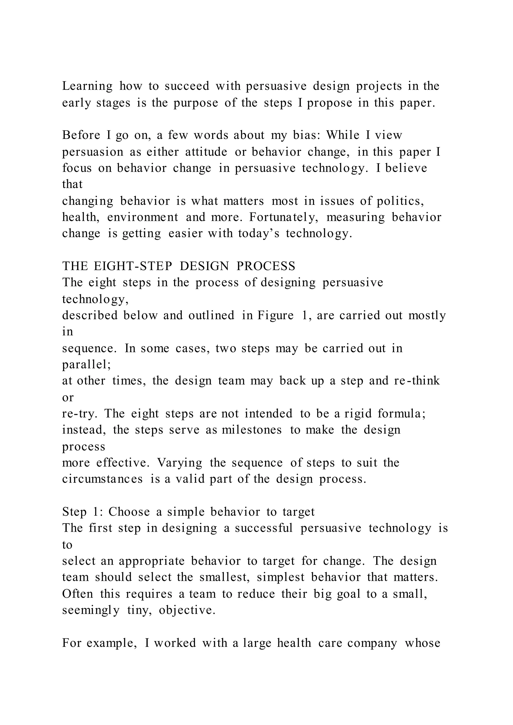 Creating Persuasive Technologies An Eight-Step Design Pr | DOCX