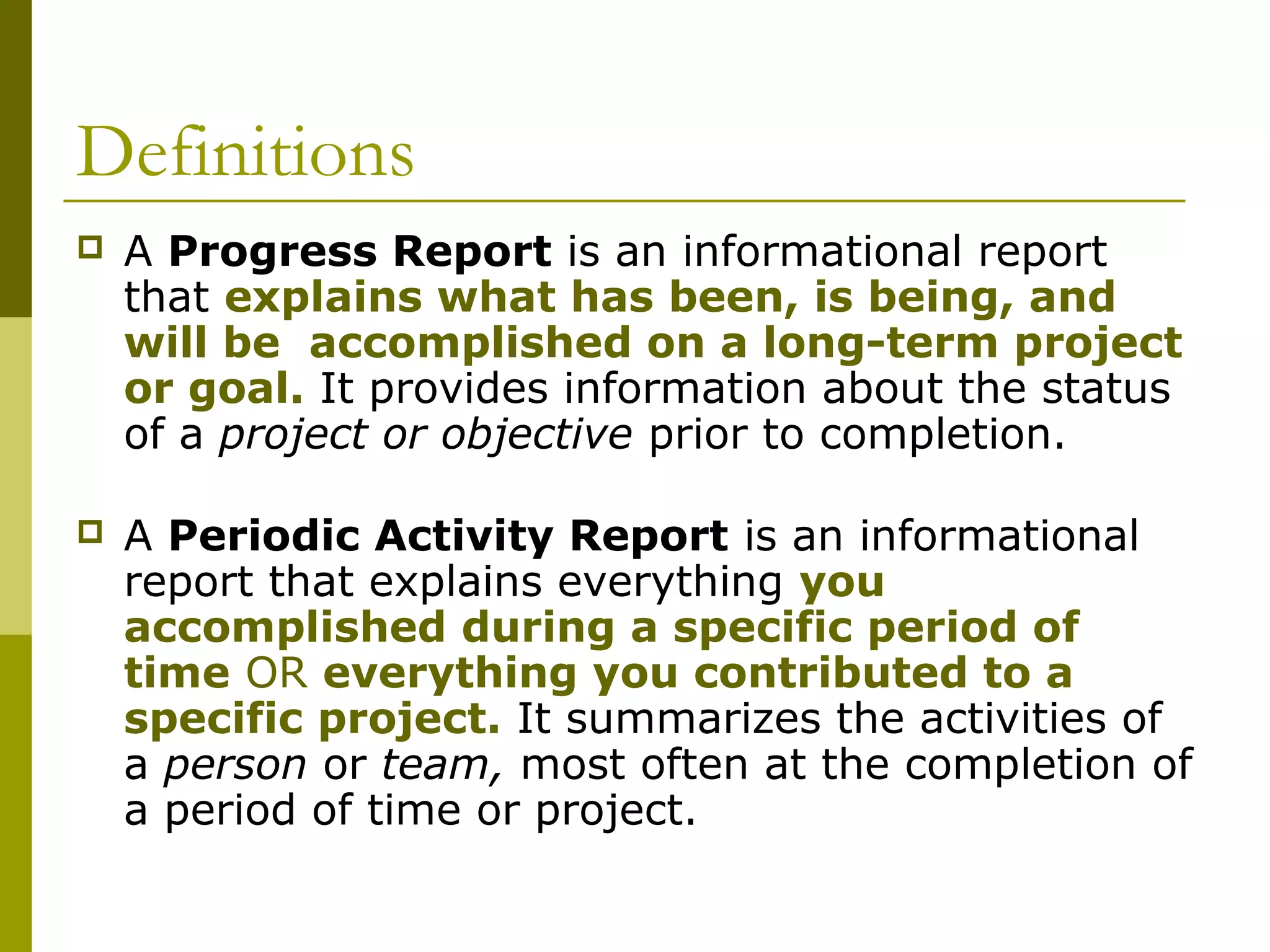 Creating progress reports and periodic activity reports | PPT