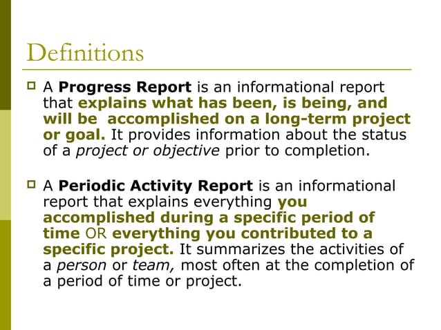 Creating progress reports and periodic activity reports | PPT | Resume ...