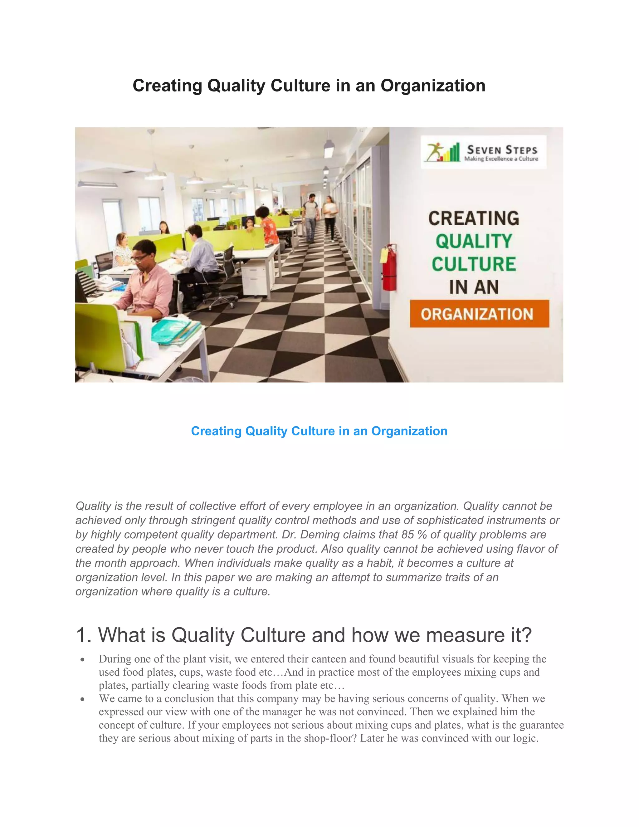 Creating quality culture in an organization | PDF