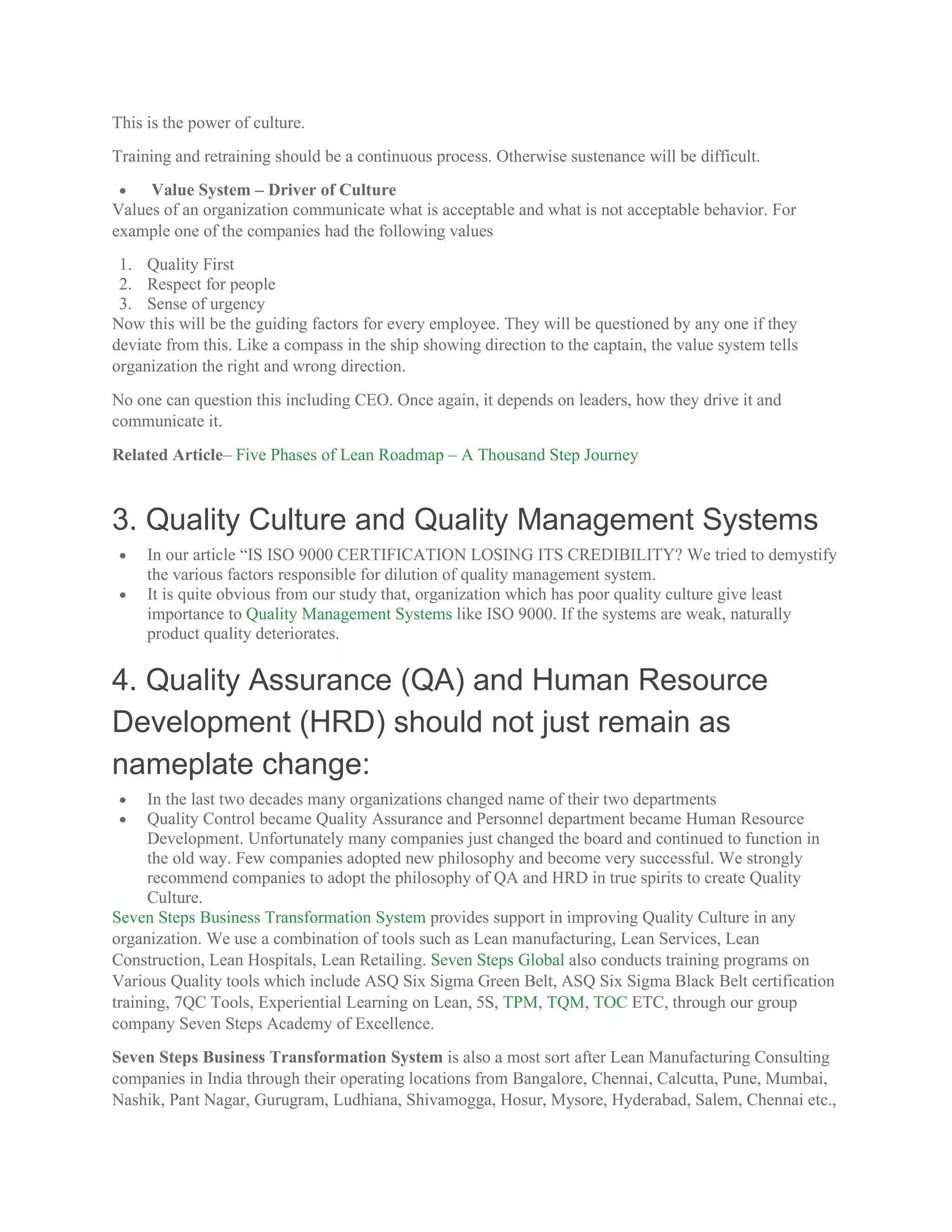 Creating quality culture in an organization | PDF