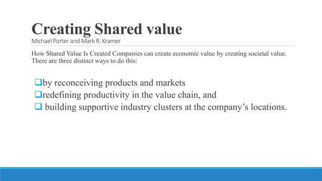 Creating shared value (CSV) | PPTX | Green Solutions | Business