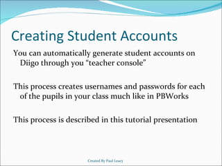 Creating student accounts (diigo) | PPT