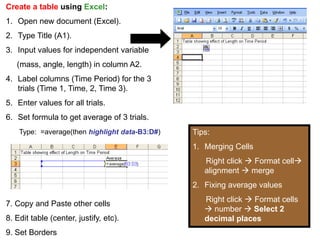 Creating tables and graphs (excel) 2011 2012 | PPTX