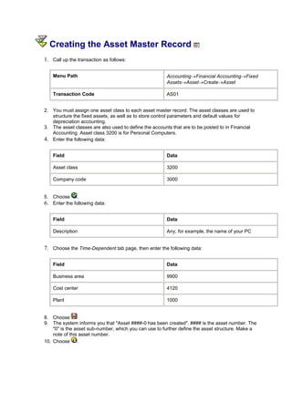 Creating the asset master record | PDF