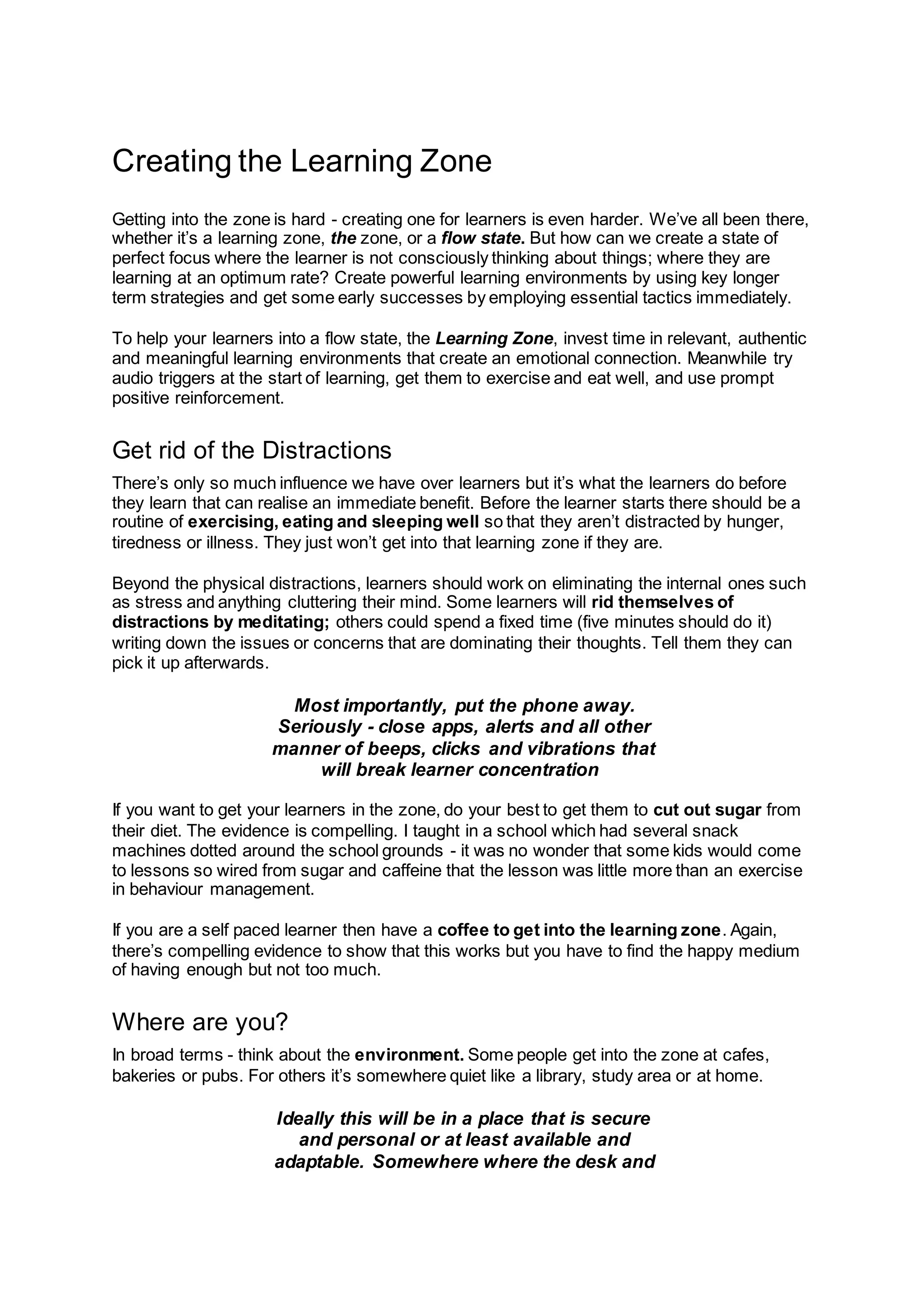 Creating the learning zone | DOCX