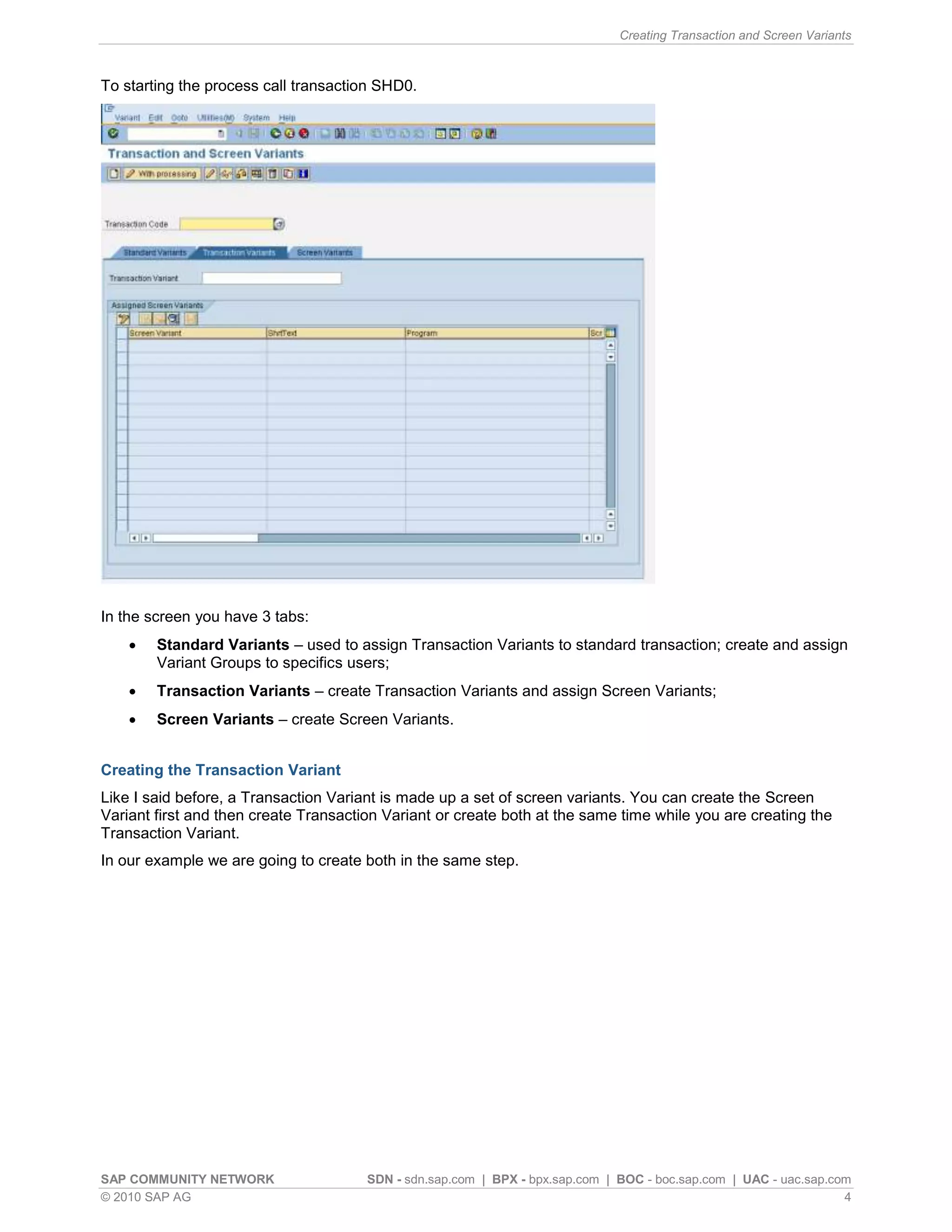 Creating transaction and screen variants | PDF